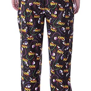 KISS Men's Allover Band Member Print Adult Loungewear Sleep Pajama Pants (Large) Black