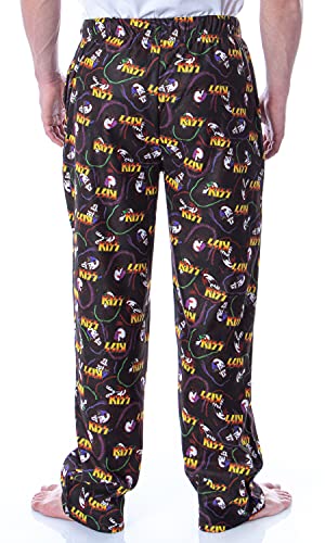 KISS Men's Allover Band Member Print Adult Loungewear Sleep Pajama Pants (Large) Black