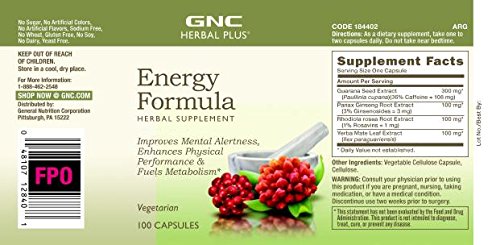 GNC Herbal Plus Energy Formula (100 Capsules)