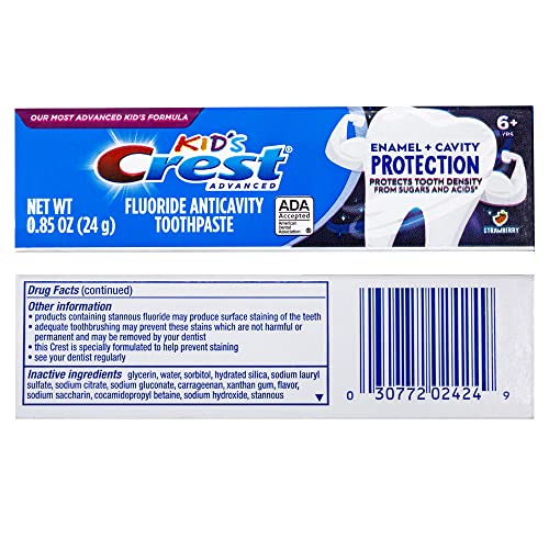 Crest Kids Advanced Toothpaste Enamel + Cavity Protection with Fluoride for Anticavity, Travel Size 0.85oz (24g) - Pack of 2