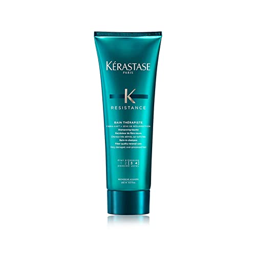 Kerastase Resistance Bain Therapiste Shampoo | Repairing Gel Shampoo | Soothing Texture for Itchy Scalp | Heat Protectant | With Protein for Weak Hair | For Over-Processed and Damaged Hair | 8.5 Fl Oz