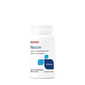 gnc niacin 500mg, 100 tablets, supports blood vessel health