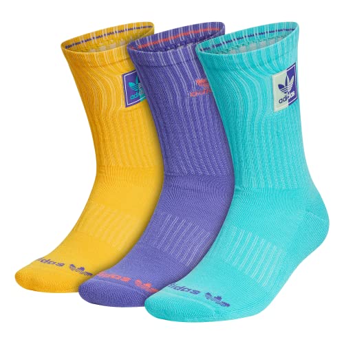 adidas Originals Men's Mixed Graphics Cushioned Crew Socks (3-Pair), Semi Mint Rush Green/Purple/Active Gold, Large