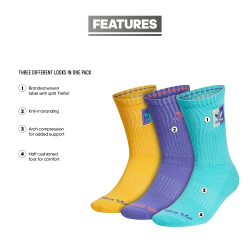 adidas Originals Men's Mixed Graphics Cushioned Crew Socks (3-Pair), Semi Mint Rush Green/Purple/Active Gold, Large