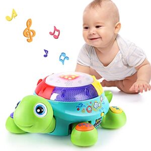 iplay, ilearn baby musical turtle toy, spanish english bilingual learning, toddler crawling toys w/ light & sound, infant development educational birthday gifts 6 7 8 9 10 12 month 1 year old boy girl