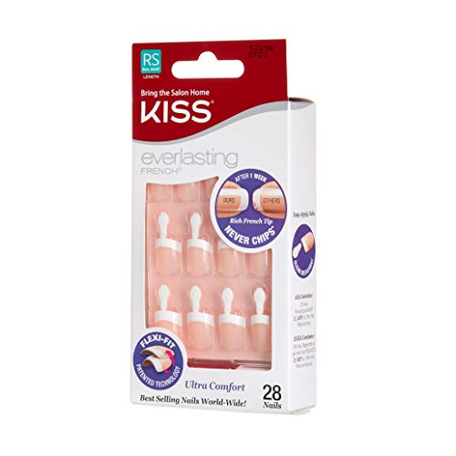 Kiss Everlasting French Nail Manicure, Chip-Free with Flexi-Fit Technology, Real Short, Endless", Nail Kit with Pink Nail Glue (Net Wt. 2 g / 0.07oz.), Mini File, Manicure Stick, and 28 Fake Nails