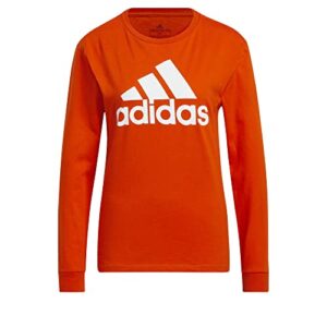 adidas amplifier long sleeve badge of sport tee women’s, orange, size m