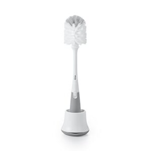 oxo tot bottle brush with nipple cleaner and stand – gray