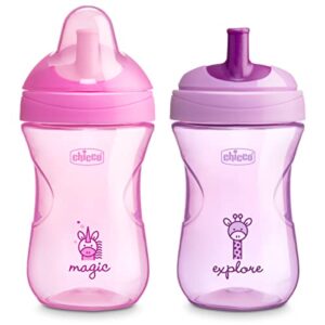 chicco sport spout trainer spill-free baby sippy cup 9oz. pale pink/lavender 9m+ (2pk)