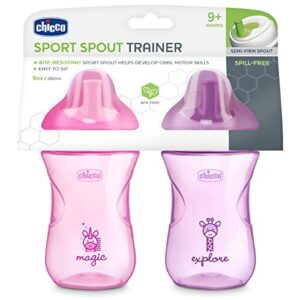 Chicco Sport Spout Trainer Spill-Free Baby Sippy Cup 9oz. Pale Pink/Lavender 9m+ (2pk)