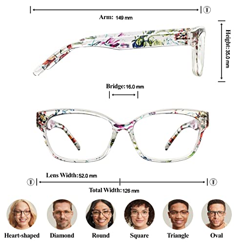 ZENNI Blue Light Blocking Glasses for Women Floral Cat-Eye Frame Relieve Digital Screen Eye Strain TR90 light eyewear