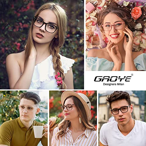 Gaoye Blue Light Blocking Glasses - 3 Pack Fashion Square Fake Eyeglasses, Anti UV Ray Computer Gaming Glasses, Blue Blockers Glasses for Women/Men, Matte Black+Leopard+Transparent