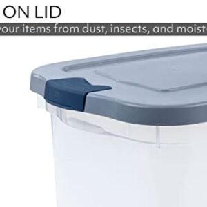 Rubbermaid Roughneck Clear 66 Qt/16.5 Gal Storage Containers, Pack of 4 with Latching Grey Lids, Visible Base, Sturdy and Stackable, Great for Storage and Organization