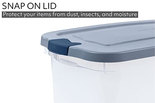 Rubbermaid Roughneck Clear 66 Qt/16.5 Gal Storage Containers, Pack of 4 with Latching Grey Lids, Visible Base, Sturdy and Stackable, Great for Storage and Organization