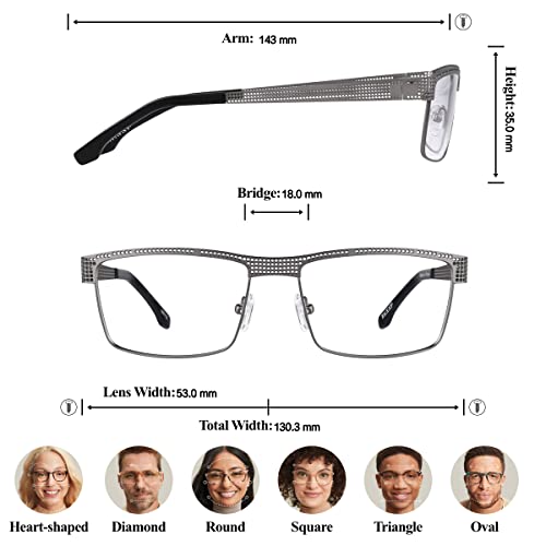 ZENNI Blue Light Blocking Glasses for Men Grey Rectangle Frame Relieve Digital Screen Eye Strain Stainless Steel Light Eyewear