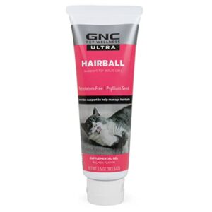 gnc pets ultra hairball control gel/paste petroleum-free, cats, salmon flavor, 3.5-oz tube| hairball supplement gel for cats | daily supplement for hairball control