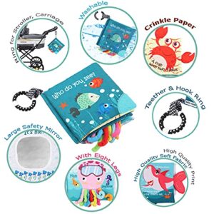 Fish Baby Books Toys, Touch and Feel Crinkle Soft Cloth Books for Babies,Toddlers,Infants,Kids Activity Early Education Toy, Shark Tails Teething Toys Teether Ring, Baby Book Octopus, Ocean Sea Animal