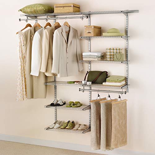 Rubbermaid Configurations Deluxe Closet Kit, White, 3-6 Ft., Wire Shelving Kit with Expandable Shelving and Telescoping Rods, Custom Closet Organization System, Easy Installation