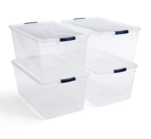 rubbermaid cleverstore clear plastic storage bins with lids, 95 qt-4 pack, 4 count