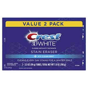 crest 3d white stain eraser whitening toothpaste, icy clean mint, 2 count