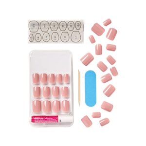 KISS Gel Fantasy Ready-to-Wear Press-On Gel Nails, “Ribbons”, Short, Pink, Nail Kit with 24 Mega Adhesive Tabs, Pink Gel Glue, Manicure Stick, Mini File, and 28 Fake Nails