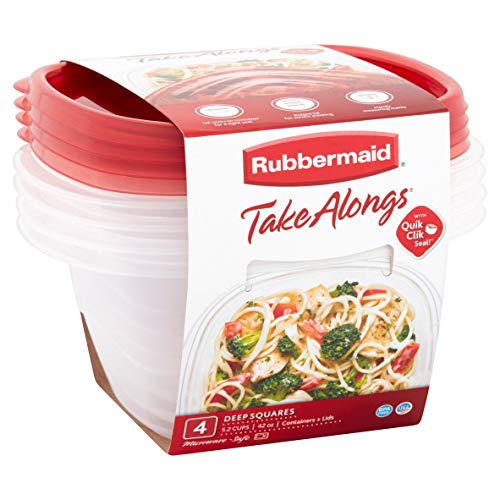 Rubbermaid TakeAlongs Deep Square Food Storage Containers, 5.2 cups, 8 pack (4 lids + 4 containers)