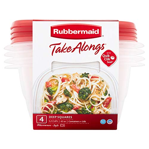 Rubbermaid TakeAlongs Deep Square Food Storage Containers, 5.2 cups, 8 pack (4 lids + 4 containers)