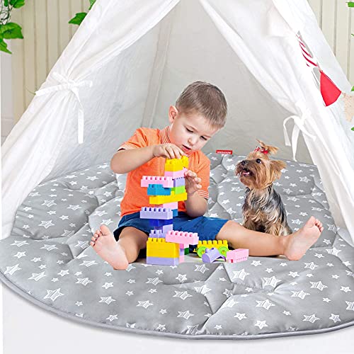 Pop Up Play Tent Mat, Baby Padded Floor Mat Round, Anti Slip Kids Tents Indoor Playhouses Mat, 40'' x 40'' Round Area Rug, Baby Play Mat Round, Pop Up Play Mat for Toddlers and Kids Playtime