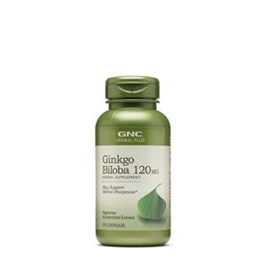 gnc herbal plus ginkgo biloba 120mg | supports mental sharpness, vegetarian | 100 capsules