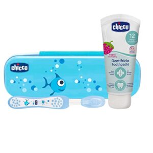 chicco – strawberry toothpaste with fluoride dental set blue