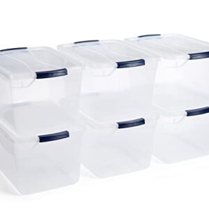 Rubbermaid Cleverstore Clear 30 Qt/7.5 Gal, Pack of 6 Stackable Plastic Storage Containers with Durable Latching Clear Lids, Visible Storage, Great for Closet, Laundry, and Kitchen