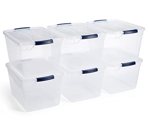 Rubbermaid Cleverstore Clear 30 Qt/7.5 Gal, Pack of 6 Stackable Plastic Storage Containers with Durable Latching Clear Lids, Visible Storage, Great for Closet, Laundry, and Kitchen