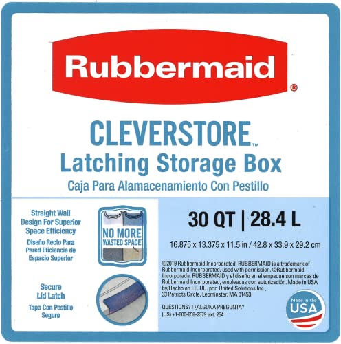 Rubbermaid Cleverstore Clear 30 Qt/7.5 Gal, Pack of 6 Stackable Plastic Storage Containers with Durable Latching Clear Lids, Visible Storage, Great for Closet, Laundry, and Kitchen