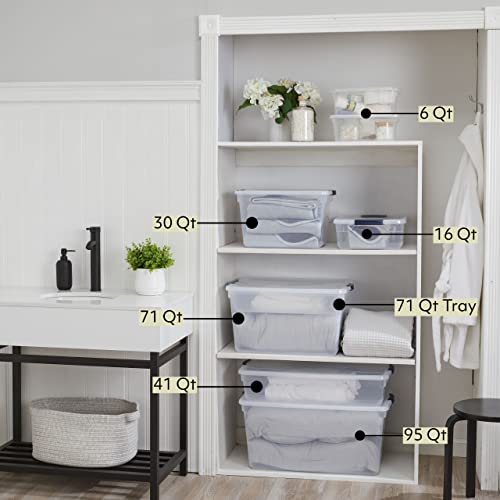 Rubbermaid Cleverstore Clear 30 Qt/7.5 Gal, Pack of 6 Stackable Plastic Storage Containers with Durable Latching Clear Lids, Visible Storage, Great for Closet, Laundry, and Kitchen