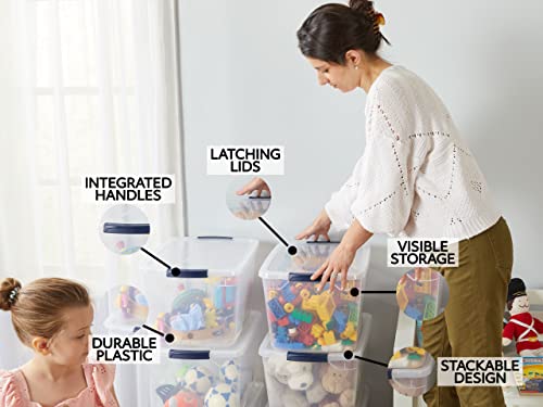 Rubbermaid Cleverstore Clear 30 Qt/7.5 Gal, Pack of 6 Stackable Plastic Storage Containers with Durable Latching Clear Lids, Visible Storage, Great for Closet, Laundry, and Kitchen