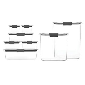 Rubbermaid 16-Piece Brilliance Food Storage Containers with Lids for Pantry, Lunch, Meal Prep, and Leftovers, Dishwasher Safe, Clear/Grey