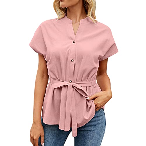 Blouses for Women Dressy Casual Summer,Women Summer Fashion Casual Striped Printed T-Shirt Button Down Short Sleeve Tunic Top,T Shirts for Women Cotton Graphic