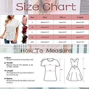 Blouses for Women Dressy Casual Summer,Women Summer Fashion Casual Striped Printed T-Shirt Button Down Short Sleeve Tunic Top,T Shirts for Women Cotton Graphic