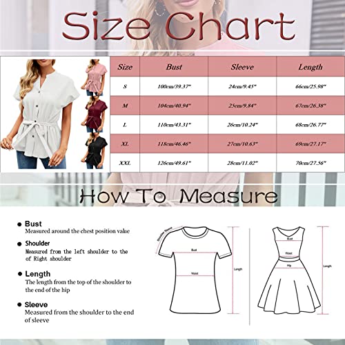 Blouses for Women Dressy Casual Summer,Women Summer Fashion Casual Striped Printed T-Shirt Button Down Short Sleeve Tunic Top,T Shirts for Women Cotton Graphic