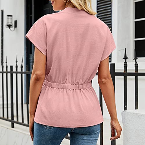 Blouses for Women Dressy Casual Summer,Women Summer Fashion Casual Striped Printed T-Shirt Button Down Short Sleeve Tunic Top,T Shirts for Women Cotton Graphic