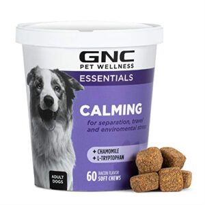 gnc for pets essentials calming soft chew dog supplements | 60 ct chicken flavor dog soft chew supplements for calming and relaxation | adult dog calming chews for anxiety, white