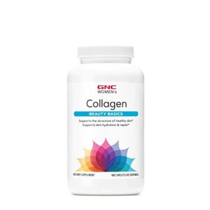 gnc women’s collagen supplement |supports healthy skin and improves elasticity | targeted cell growth and repair formula with hyaluronic acid | natural collagen source | 180 caplets