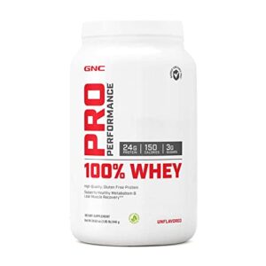 gnc pro performance 100% whey protein powder – unflavored, 25 servings, supports healthy metabolism and lean muscle recovery