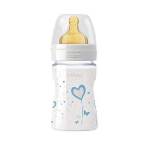 chicco feeding bottle well-being 150ml glass decorated and rubber boy 0m +