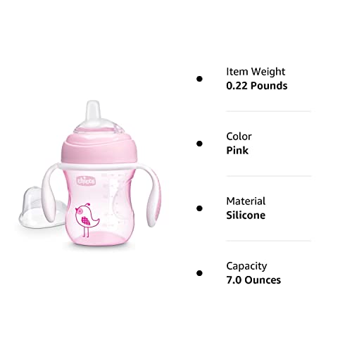 Chicco Soft Silicone Spout Spill Free Transition Baby Sippy Cup 7oz Pink 4m+