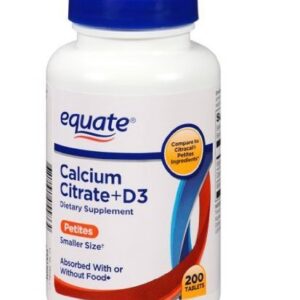 Equate Calcium Citrate + D3 Petites Dietary Supplement Tablets, 200 count