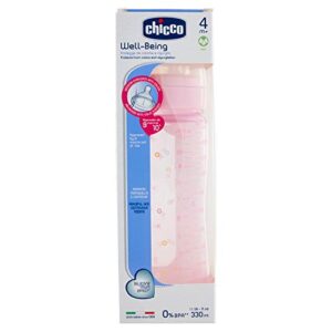 chicco baby bottle wellbeing colored polypropylene and silicon model 330ml + 4mesi