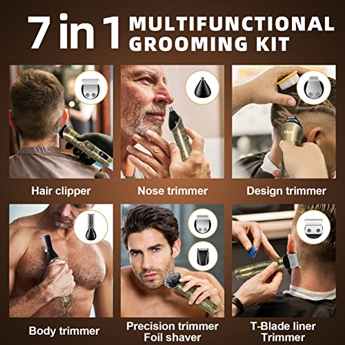 Ufree Beard Trimmer for Men, Shaving Kit for Mustache Body Nose Hair Facial, Electric Razor for Men, Cordless Hair Clipper 7 in 1 Beard Grooming Kit Gifts for him