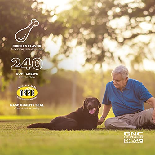 GNC Pets Omega Hip & Joint Dog Supplements for Senior Dogs with Omega Fatty Acids & Flaxseed, 240 ct | Chicken Flavor Soft Chews with Glucosamine, Chondroitin Sulfate, Hip & Joint - Senior