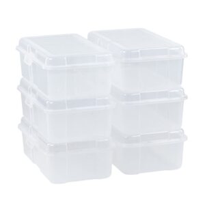 rubbermaid 6 qt. handi-box, stackable plastic storage bin with latching lid, pack of 6, great for shoe storage, classroom organization, cube organizer and kitchen pantry container, clear